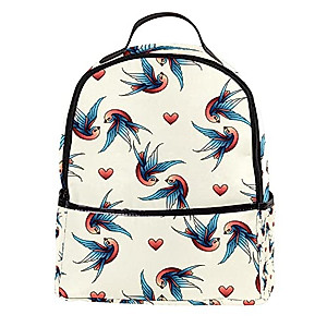 Casual Mini Backpack PU Leather Travel Shopping Bags Daypacks Old School Swallows Background