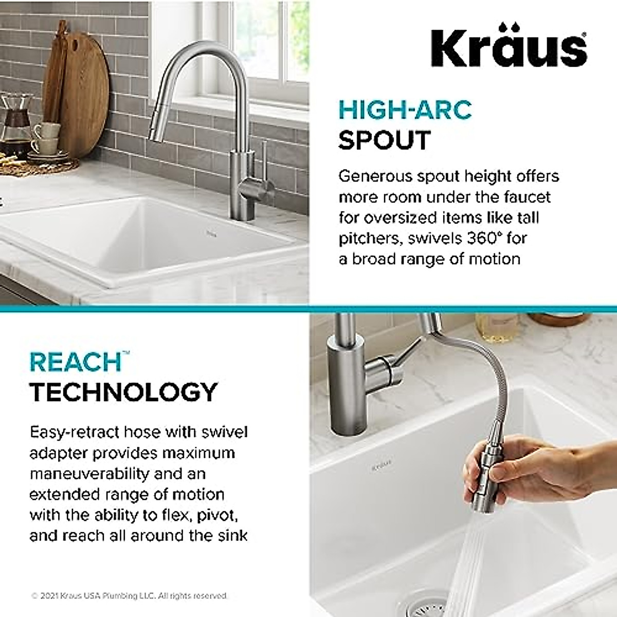 Kraus KPF-2620CH Oletto Single Lever Pull Down Kitchen Faucet, 16 Inch, Chrome