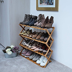 Foldable Bamboo SHOE RACK. 100% assembled, ready to use. Organizer with 4 shelves for 12 pairs of shoes. Closet - shoe rack furniture. Home Rack. Expandable closet
