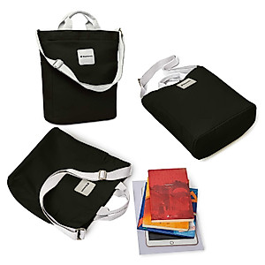 Canvas Tote Bag With Zipper And Pockets Casual Crossbody Planner Hobo Bags For Women, Black