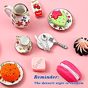 41 Pieces 1:12 Scale Miniatures Dollhouse Kitchen Accessories 15 Porcelain Tea Cup 16 Mini Doll Plate Knife Fork Spoon 10 Miniature Decor Dessert Pastry Cake Table Decor for Cook Party (Chic Style)