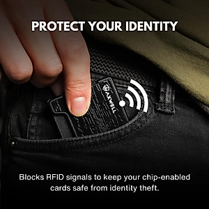 Axwell Damascus Steel Slim Minimalist Wallet For Men - RFID Blocking Front Pocket Card Holder - Tactical Metal Wallet with Money Clip and Cash Strap (Black Damascus)