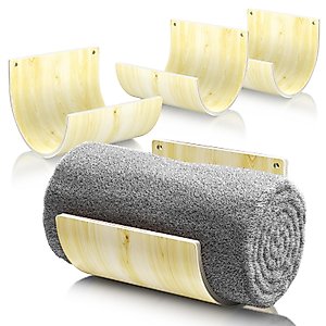 White Wood Towel Racks for Bathroom - Set of 4 Wall Towel Racks Versatile Hanging Towel Organizer Wood Towel Holder for Rolled Towels Spa Blanket Yoga Mat – Easy Installation Eco-Friendly