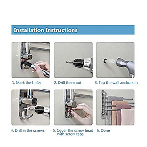 Swivel Bathroom Towel Rack JSVER Towel Rack Wall Mounted, SUS304 Stainless Steel Towel Bar, 4-Arm Space Saving Towel Hanger, Towel Racks for Bathroom, Kitchen