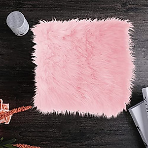 Molain 25 cm Fluffy Rug Faux Fur Carpet Baby Photoshoot Props Holder Small Mini Square Rugs for Bedroom Livingroom Photography Photo Under Nail Mat Table Locker Desk Chair Pad Cover (Pink)