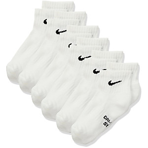 NIKE Kids' Unisex Everyday Cushioned Ankle Socks (6 Pairs), White/Black, Small