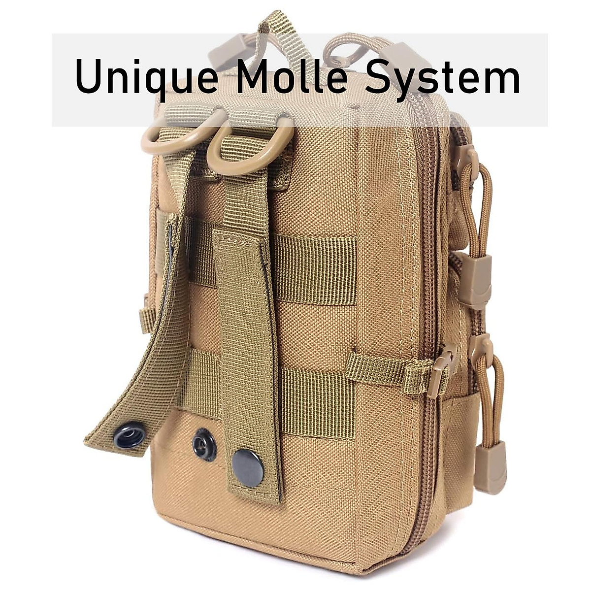 Tactical Molle Pouch Compact EDC Tool Pouch Bag Mini Utility Pouch with US Flag Patch, Shoulder Strap & Two D-Rings (Tan)