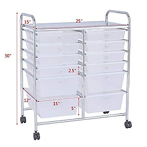 WELLFOR 12 Drawer Rolling Storage Cart Mobile Rolling Storage with Tray Cart for Office School Home Craft Organizer Bins (White)