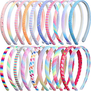 20 Pcs Rainbow Headbands Thin Glitter Sequin Headbands Plain Sweet Hairband Children Head Bands Cloth Headbands Sequin Printed Heart Mermaid Headband Skinny Sparkle Hairband Headband for Girls Toddler