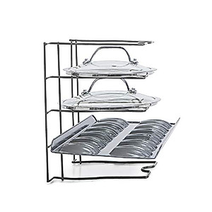 Smart Design Bakeware and Lid Storage Rack with 4 Compartment Dividers - Steel Metal Frame - Rust Resistant Finish - Cooking and Baking Pantry Organization - Kitchen 10 x 8 Inch - Charcoal Gray
