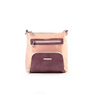 Suzy Levian Pink Nylon Faux Crocodile Front Pocket Crossbody Handbag