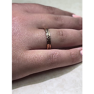 Dainty Solid Gold Rings for Women - 1mm Ridged Gold Stacking Rings Jewelry - Simple Thin Dainty Rings Available in 4 – 12 Ring Sizes - Non Tarnish Gold Rings with 3 Gold Colors Made In USA