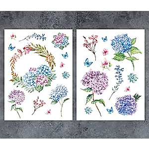 GSS Designs Hydrangea Rub on Transfers for Crafts and Furniture 2 Sheets 12"x16"- Home Furniture Transfers Rub on - Decor Flowers Stickers DIY Kits for Adults