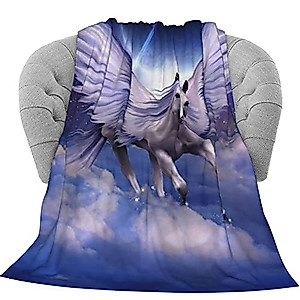 Delerain Pegasus Horse Flannel Fleece Throw Blanket 50"x60" Living Room/Bedroom/Sofa Couch Warm Soft Bed Blanket for Kids Adults All Season