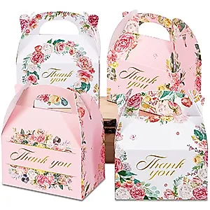 Thank You Treat Boxes 6 x 3.5 x 3.5 Inch, White Pink Floral Cardboard Gift Box Party Favor Boxes Candy Cookie Container for Brunch Wedding Birthday Baby Shower Celebration (48 Pcs)