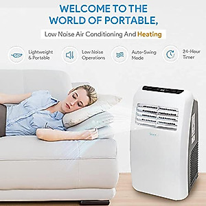 SereneLife SLACHT128 SLPAC 3-in-1 Portable Air Conditioner with Built-in Dehumidifier Function,Fan Mode, Remote Control, Complete Window Mount Exhaust Kit, 12,000 BTU + HEAT, White