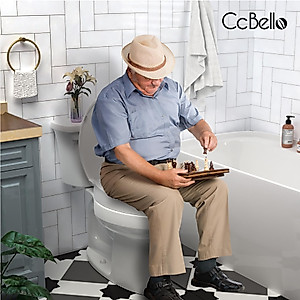 Ccbello ELONGATED toilet seat risers for seniors, Slow Close, Elevated toilet seat, Heavy Duty, Never Loosen, Raised toilet seat elongated bowl, White(18.5”)