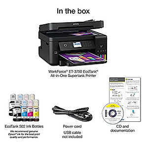Epson WorkForce ET-3750 EcoTank Wireless Color All-in-One Supertank Printer with Scanner, Copier and Ethernet