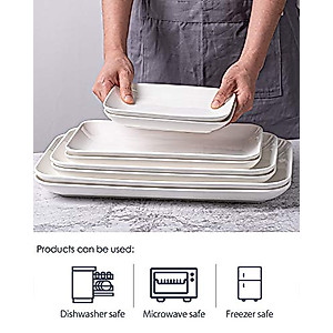 Large Serving Platter Set - DELLING 16/14/12inch Large Serving Tray - Rectangular White Serving Trays for Party, Sushi, Oven Safe Dinnerware Set of 3, White