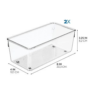 iDesign Utensil Holder and Silverware Organizer for Kitchen Utensils and Countertop Storage, The Linus Collection – Set of 2, 4" x 8" x 3", Clear