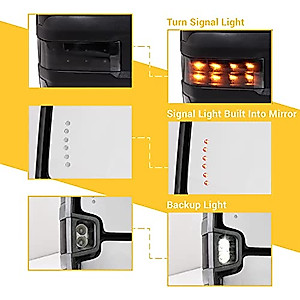 Towing Mirrors Bright Black for 2007-2013 Chevy Silverado Suburban Tahoe Avalanche GMC Sierra Yukon with Power Glass Turn Signal Light Backup Lamp Heated Extendable Pair Set (Black Paint 8555)