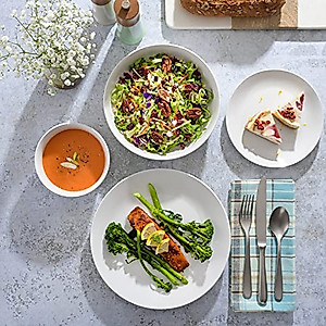 Gibson Home Amelia Court Double Bowl Porcelain Dinnerware Set, Service for 4 (16pcs), White (Coupe)