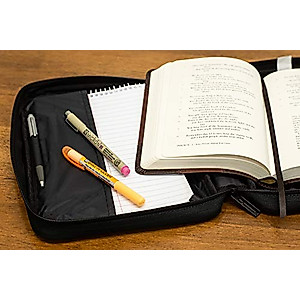 Black Medallion Cross and Pocket Nylon Bible Cover with Handle, Large