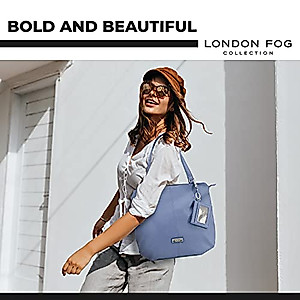 LONDON FOG FLORIANA Satchel for Women, Vegan Leather Shoulder Bag with ID Wallet - Denim