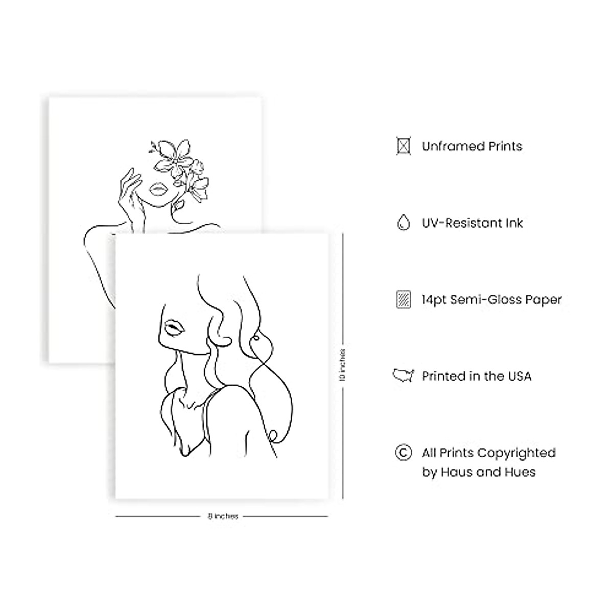 Minimalist Line Art Prints Set of 4 By Haus and Hues | Aesthetic Posters, Apartment Decor, Minimalist Art Print, Fine Line Art, Black and White Abstract Minimalist Wall Art for Women UNFRAMED (8x10)