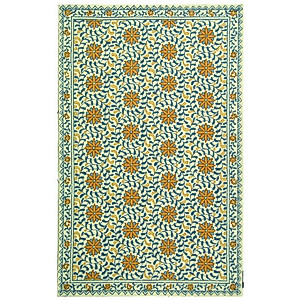 SAFAVIEH Chelsea Collection 7'9" x 9'9" Ivory/Blue HK150A Hand-Hooked French Country Wool Area Rug