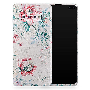 DesignSkinz Coral & Blue Grunge Watercolor Floral Protective Vinyl Decal Wrap Skin Cover Compatible with The Samsung Galaxy S20 (Screen Trim & Back Glass Skin)