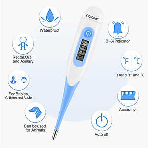 Digital Thermometer, Accurate Fast Reading Temperature Measuring Tool LCD Fever Checker Waterproof 1 Pack Random Color