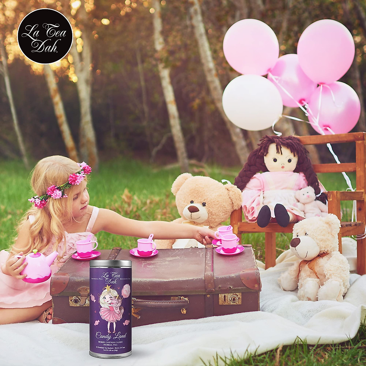 Berry Cotton Candy Childrens Tea by La Tea Dah | Caffeine Free Tea for Kids | Red Rooibos Tea w/Blueberry and Lavender | Unsweetened Dessert Tea | Candy Land Blueberry Tea (12 Decaf Tea Sachets)