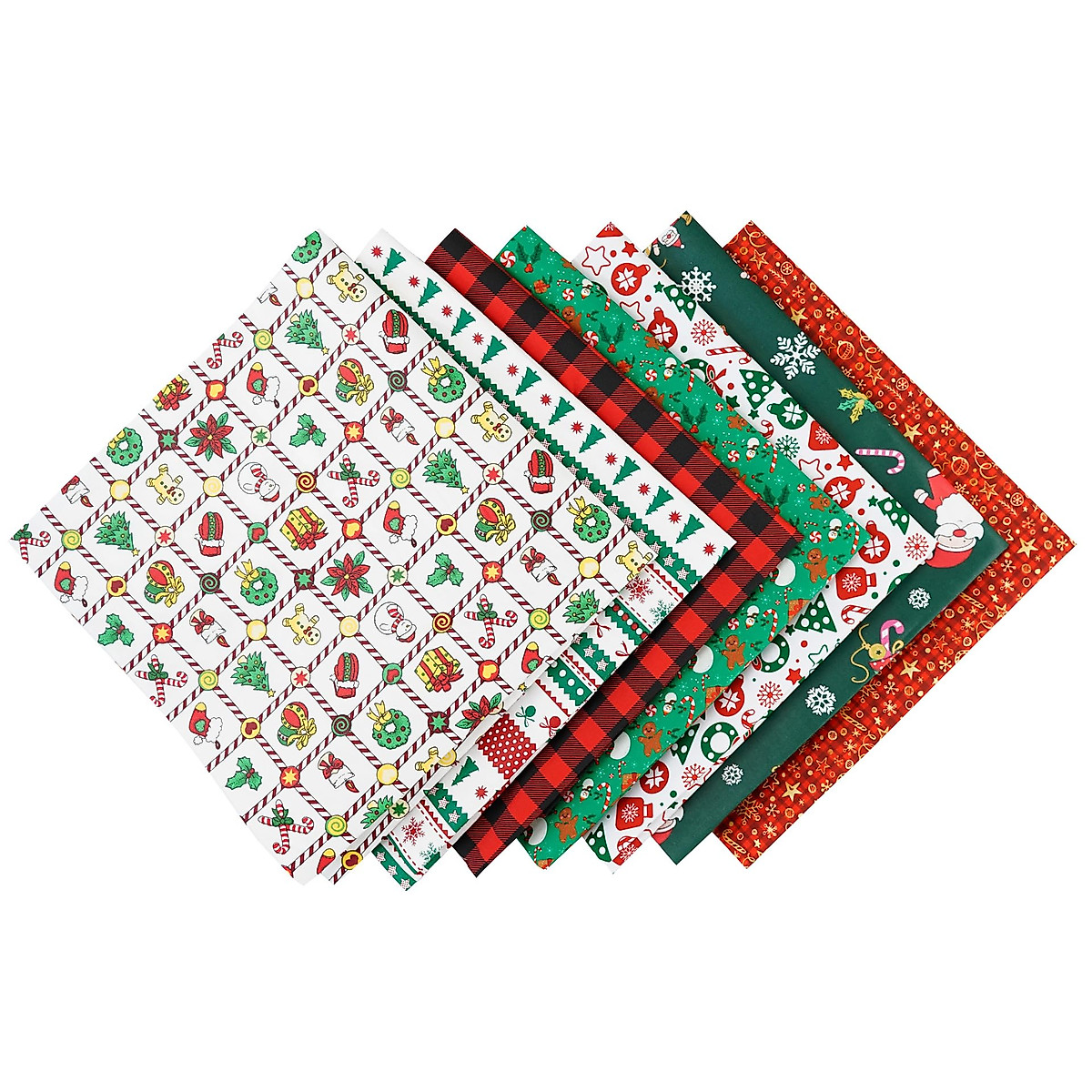 7PCS Halloween Christmas Fabric Cotton Fabric Squares 20" x 20" Fat Quarter Fabric Bundles Craft Fabric for Patchwork Sewing Quilting Crafting DIY (Christmas)