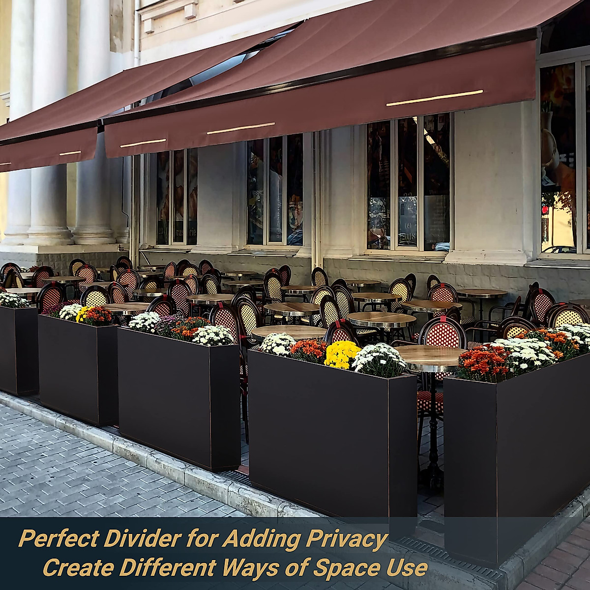 Wallowa Metallic Heavy Planter for Outdoor Plants, 38Lx10Wx30H Inches Tall and Long Metal Divider Planter Box with Hand Brushed Gold Edge for Outside & Indoor, 66 Pounds (Black)