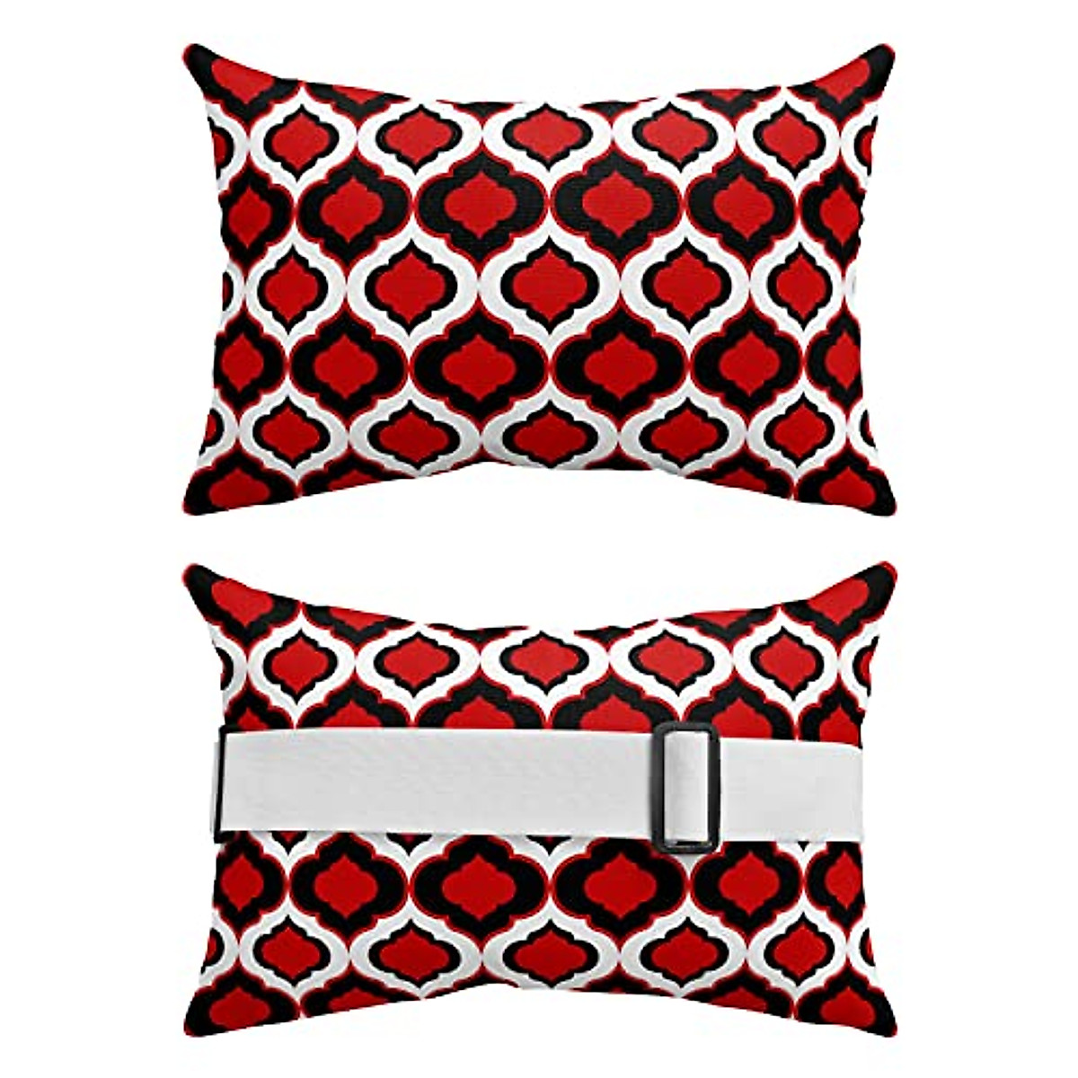 Recliner Head Pillow Ledge Loungers Chair Pillows with Insert Red and Black Moroccan Pattern Geometric Lumbar Pillow with Adjustable Strap Outdoor Waterproof Patio Pillows for Beach Pool, 2 PCS