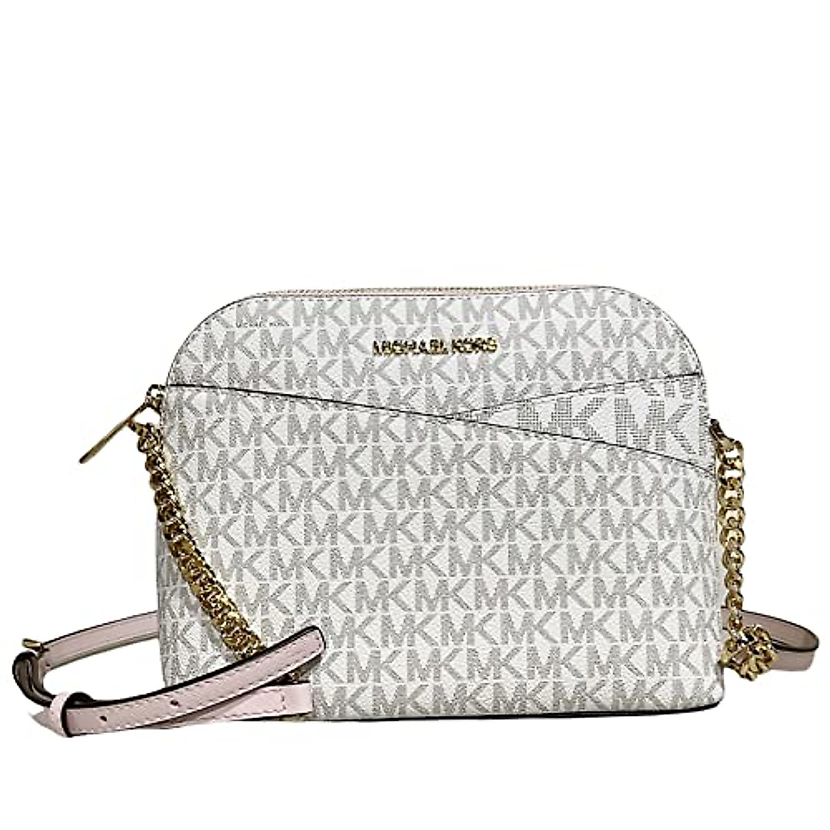 Michael Kors Jet Set Medium Dome Crossbody Vanilla Signature Powder Blush Pink