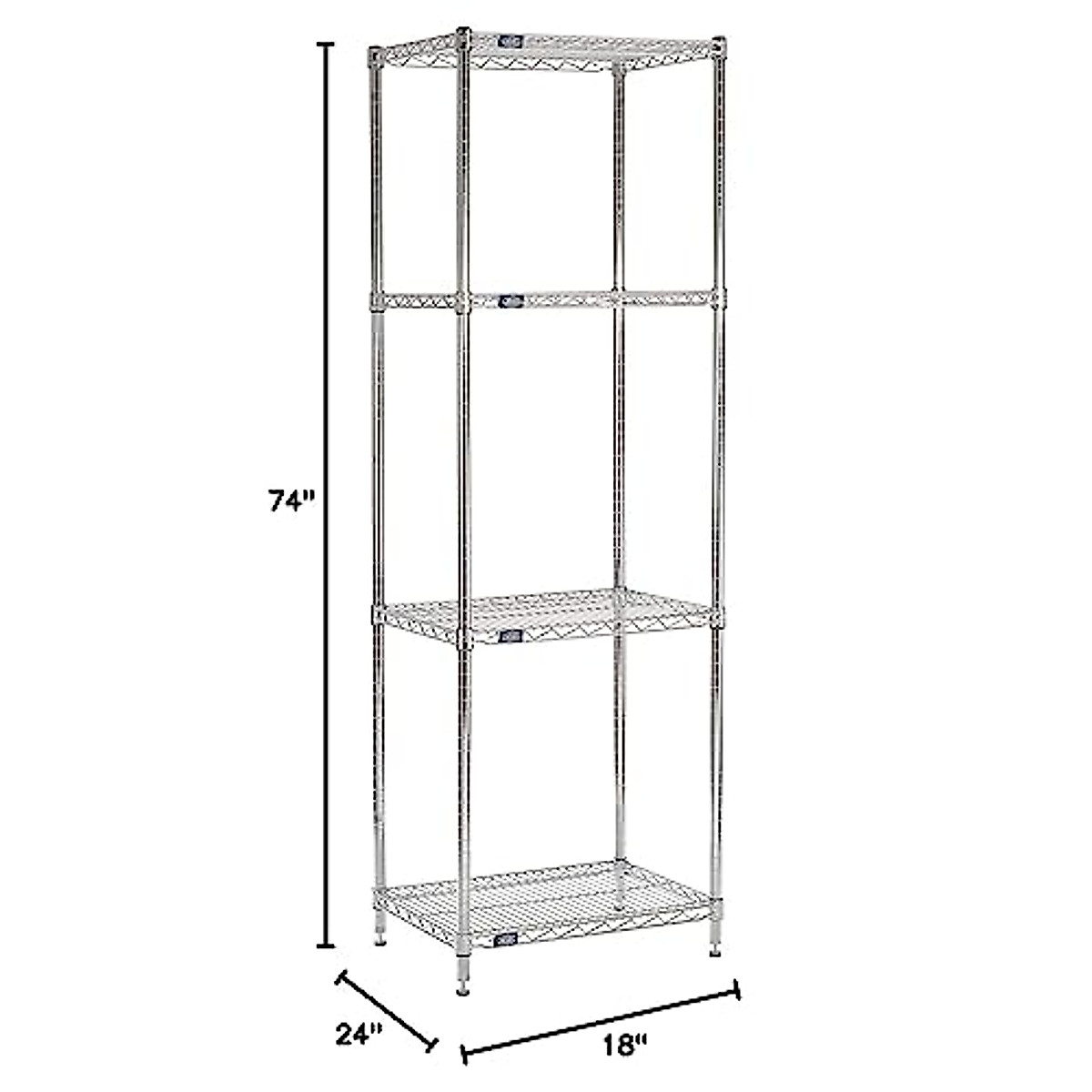 Nexel 18" x 24" x 74", 4 Tier Adjustable Wire Shelving Unit, NSF Listed Commercial Storage Rack, Chrome Finish, leveling feet