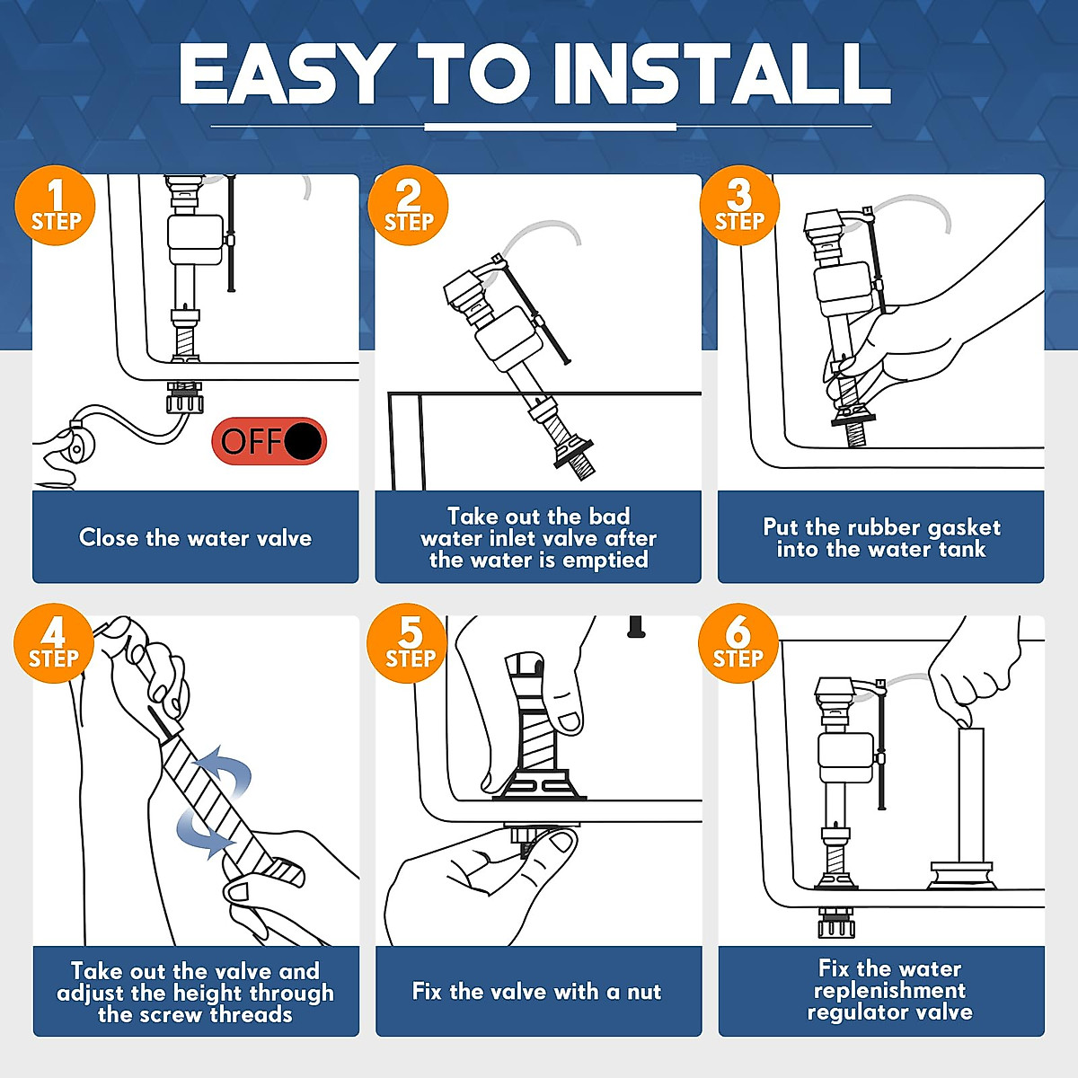 Lasnten 8 Pieces Toilet Fill Valve Toilet Tank Replacement Kit Toilet Valve Replacement Kit Toilet Flush Valves Toilet Parts Inside Tank for Tank and Bowl Water Control