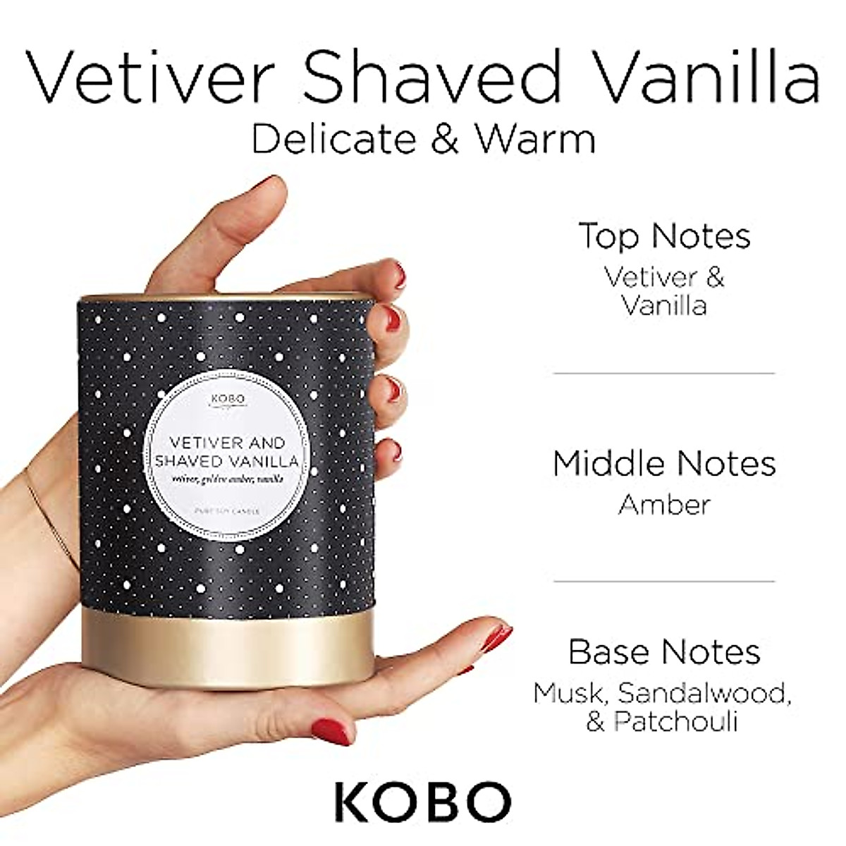 KOBO Vetiver + Shaved Vanilla Candle (11 oz) | 100% Pure Soy Candle | All Natural Scented Candle, Hand-Poured in USA | 80 Hour Long Burning Candles | Scented Candles for Home