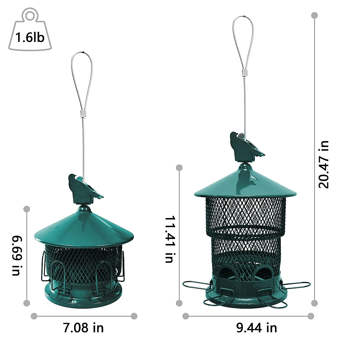 Bird Feeders for Outdoors Hanging, Way2Furn Wild Bird Feeder Squirrel Proof, Adjustable Metal Outside Feeder with 3.8 lbs Seed Large Capacity for Cardinal, Sparrow, Finch, Chickadee (Green)