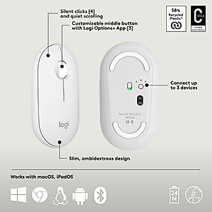 Logitech Pebble 2 Combo for Mac, Wireless Keyboard and Mouse, Slim, Quiet and Portable, Customizable, Bluetooth Mouse and Keyboard, Easy-Switch, for macOS, iPadOS - Tonal White
