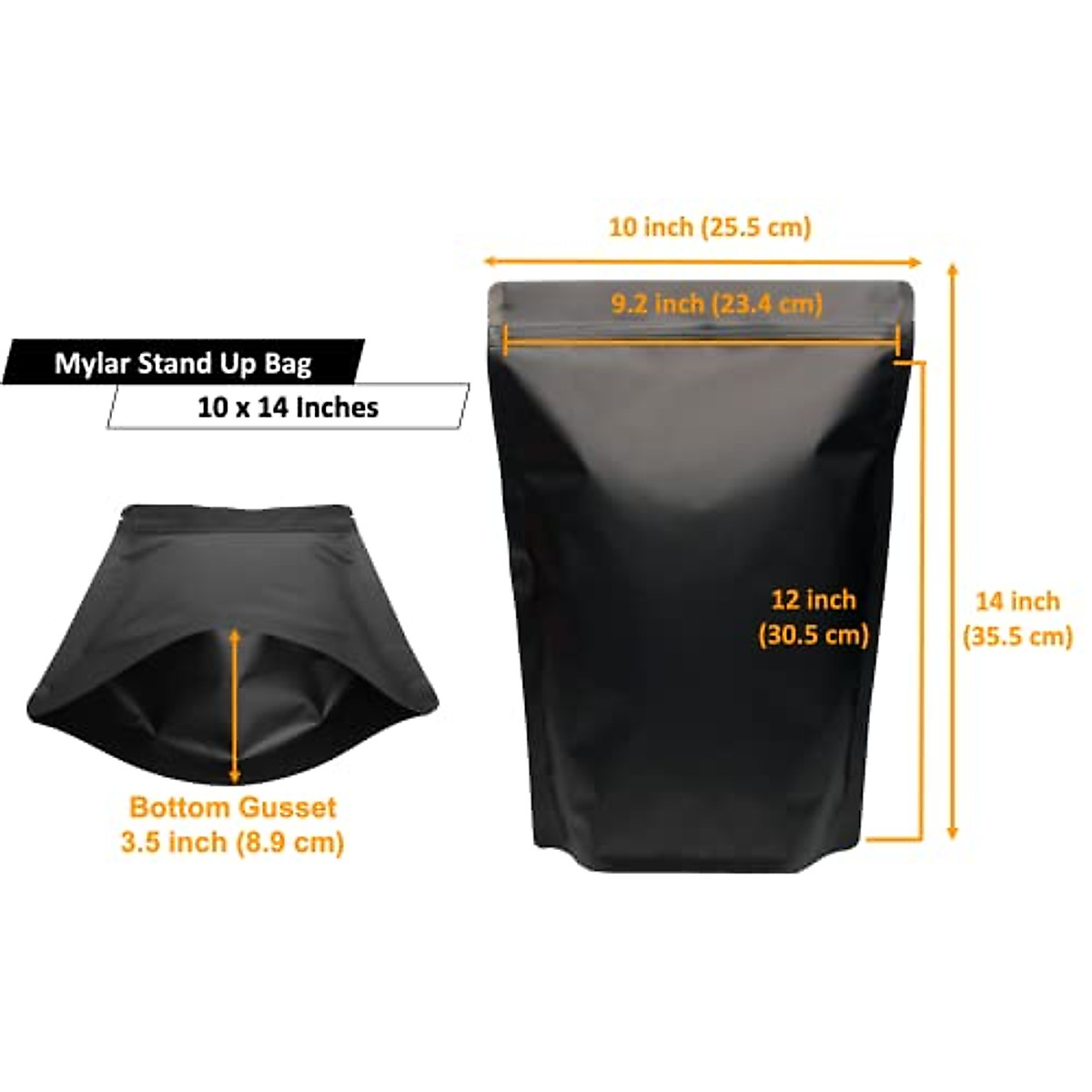 50 Pack 1 Gallon Matte Black Stand Up Food Storage Bags – 5 Mil 10x14 Inches Resealable Food Storage Zipper Pouch Bag, Large Heat Sealable Plastic Foil Packaging Pouches