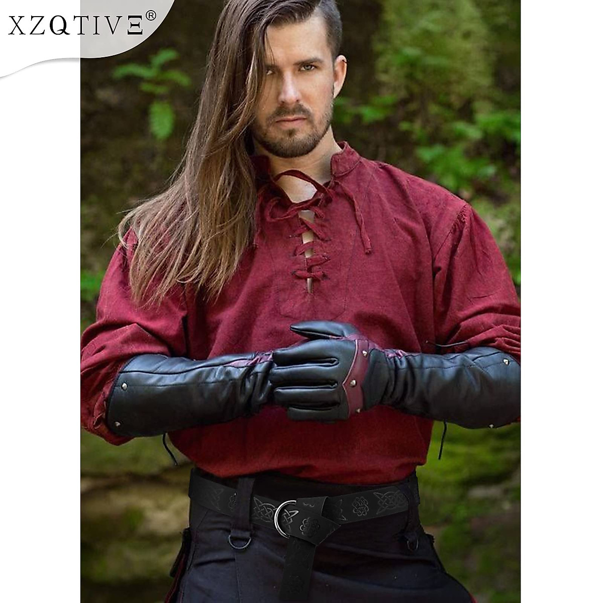 XZQTIVE Medieval Vintage Belt for Men Embossed Leather Renaissance Knight Belt O Ring Costume Belts