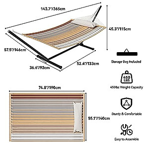 YITAHOME 12FT Hammock with Stand Included Hammock Heavy Duty Hammocks Waterproof Poratble Freestanding Hammock with Pillow Storage Bags 450lbs for Outdoors,Backyard,Yellow Stripes