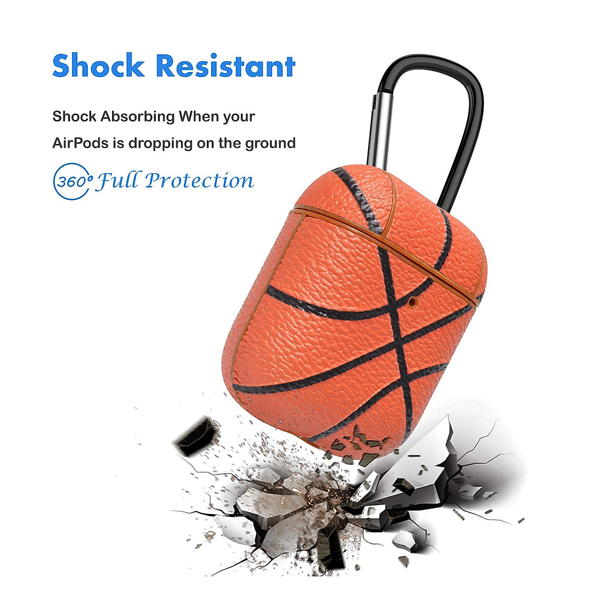 NJJEX AirPods Case, AirPods PU Leather Hard Case, Portable Protective Shockproof Earphone Accessories Cover w/Carabiner/Keychain Compatible for Apple AirPods 1/ Airpods 2 Charging Case [Basketball]