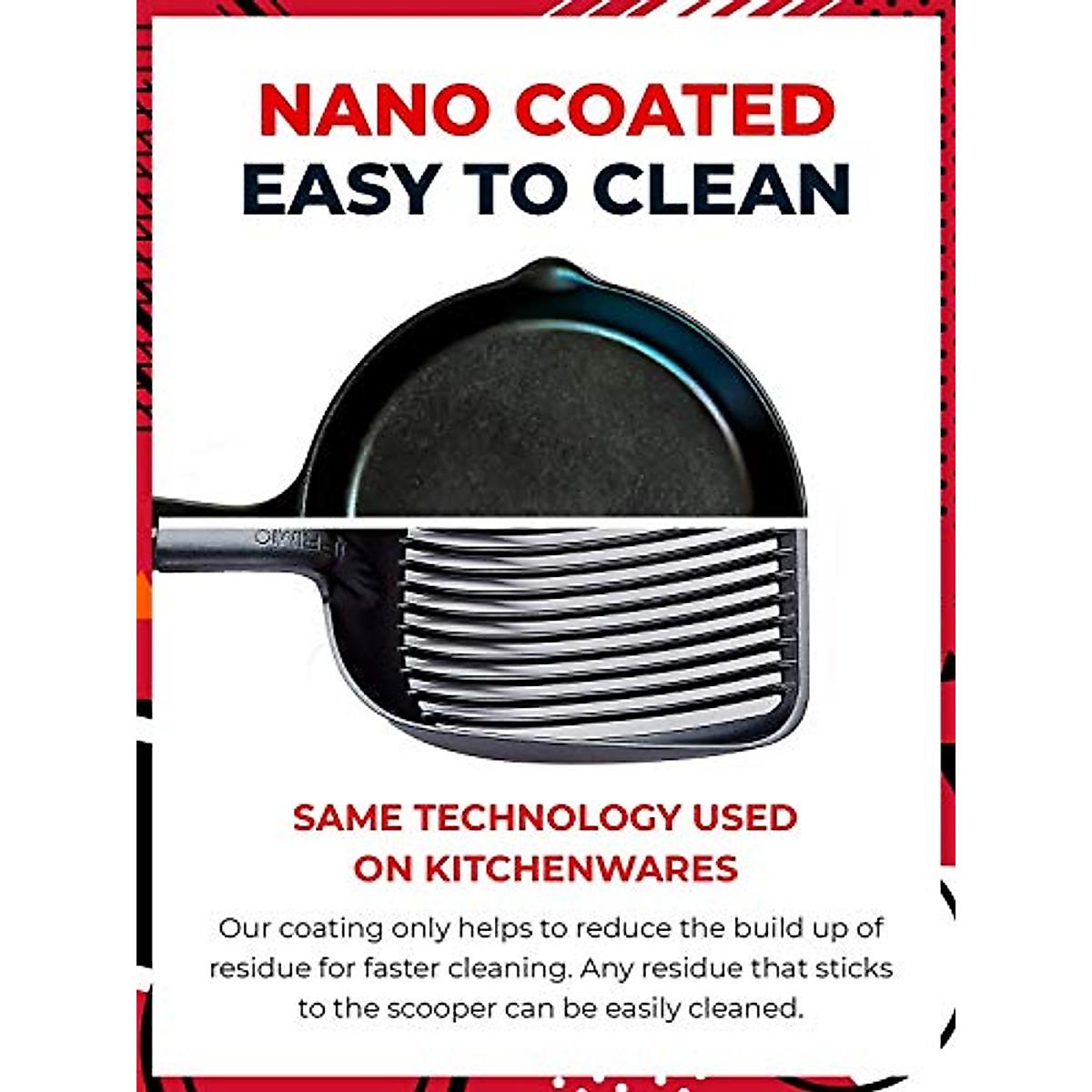 iPrimio Stainless Steel Cat XL Non Stick Litter Box and Cat Litter Scooper - Shovel & Pan for Sifting Kitty Cats Litter, Rust Resistant, Comfy Grip