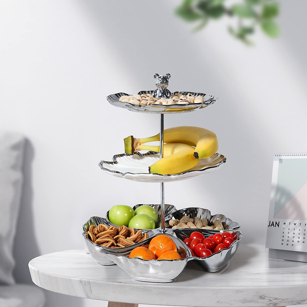 Acliys 3 Tier Serving Stand with Porcelain Serving Platter, Divided Serving Dishes, Cupcake Stand, Dessert Table Display Set for Fruit Nut Pastry Chips and Dip, Veggies, Candy and Snacks