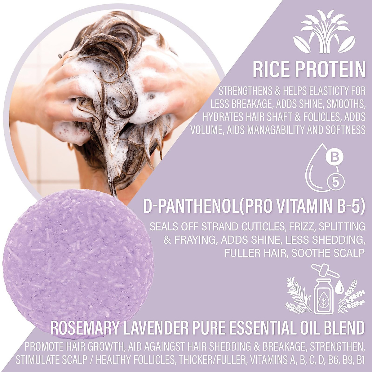 Luxiny Hair Shampoo and Conditioner Set - Sulfate Free Lavender Bars, Made in USA (1 Shampoo Bar 60g, 1 Deep Conditioner Bar 50g)