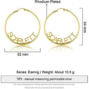 Custom Bamboo Hoop Earrings Personalized Name Earrings for Friends Big Hoop Earrings Oversize Hip-Hop Earrings with Any Name for Women Wife Mom Daughter Sister Birthday Party Graduation (Style 14 Hoop)